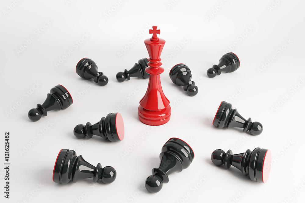 Red chess king win vs black pawns. Business concept of leadership ...