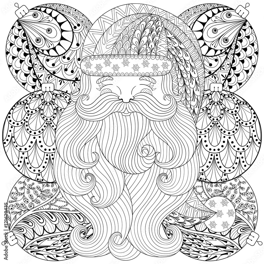 Fancy Santa on Christmas balls in zentangle style. Freehand ethn Stock ...