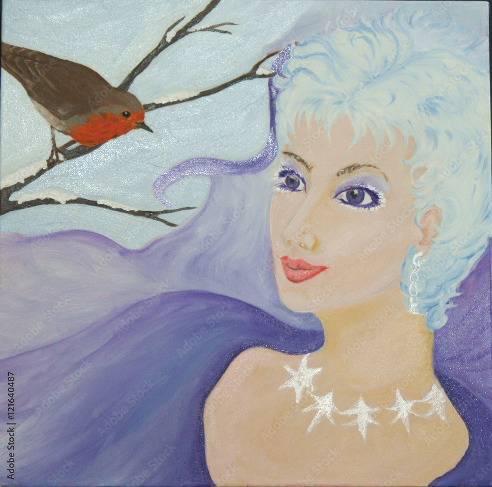 'Ice Woman' Fantasy oil painting of a woman as 'winter' with robin ...