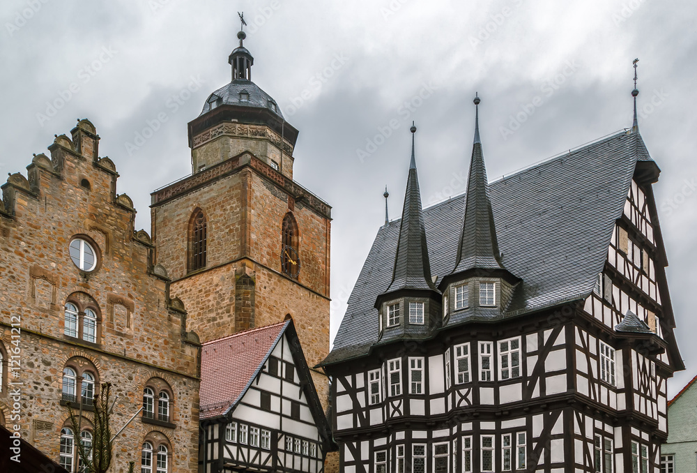 Alsfeld town hall and church, Germany Stock-Foto | Adobe Stock