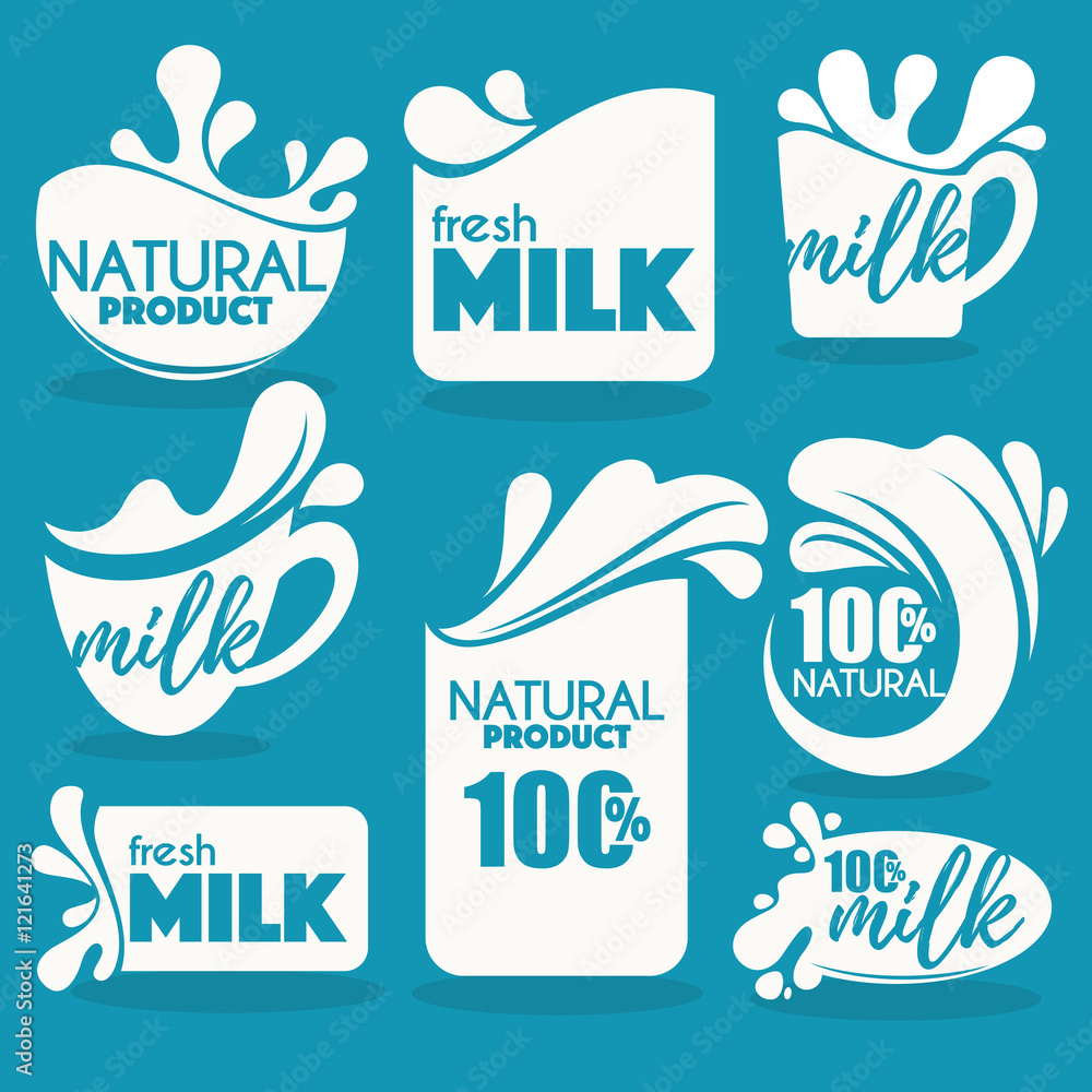 vector collection of fresh and natural milk emblems, symbols and Stock ...
