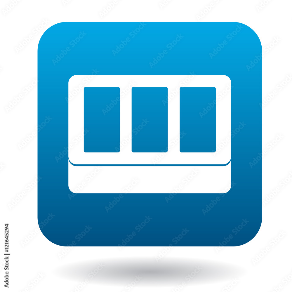 Windows in house icon in simple style in blue square. Building symbol ...