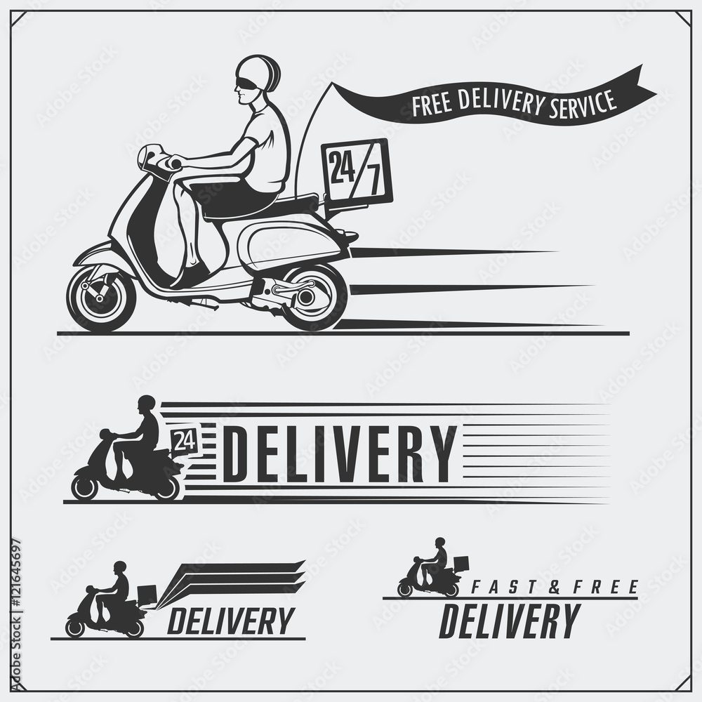 Delivery Service labels, emblems, badges and design elements. 24 Hours ...