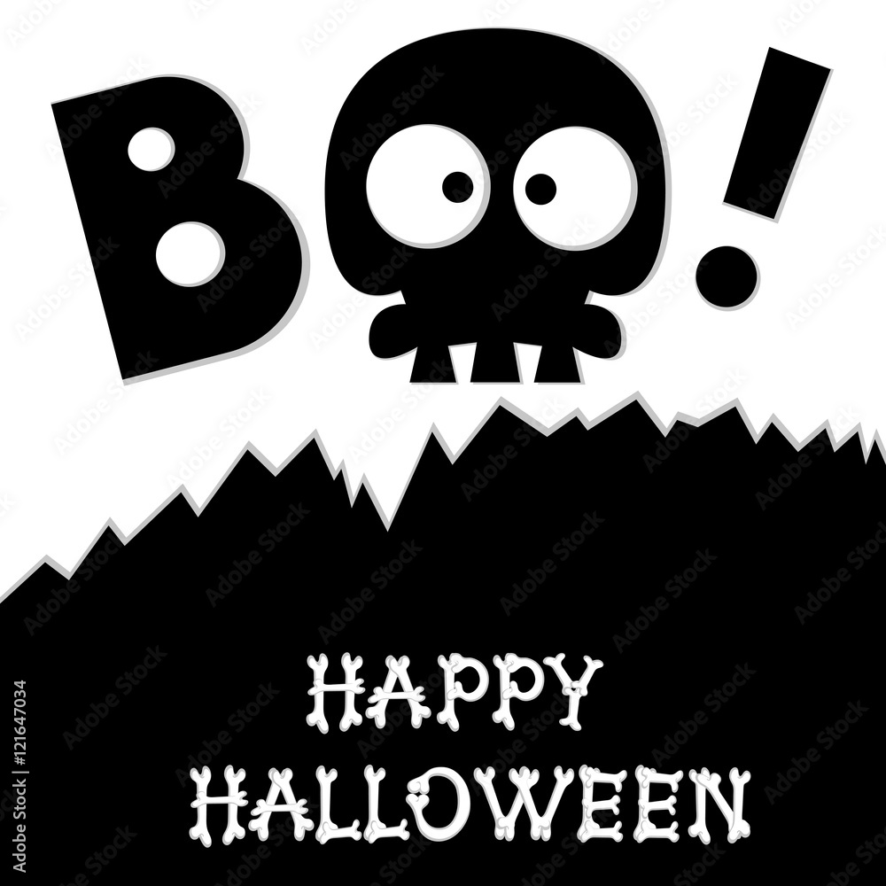 Funny holiday banner: title Boo from skull skeleton and Happy Halloween ...