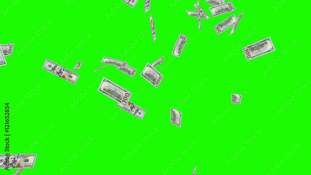 New One Hundred Dollar Bills Falling / Raining Down on Green Screen ...