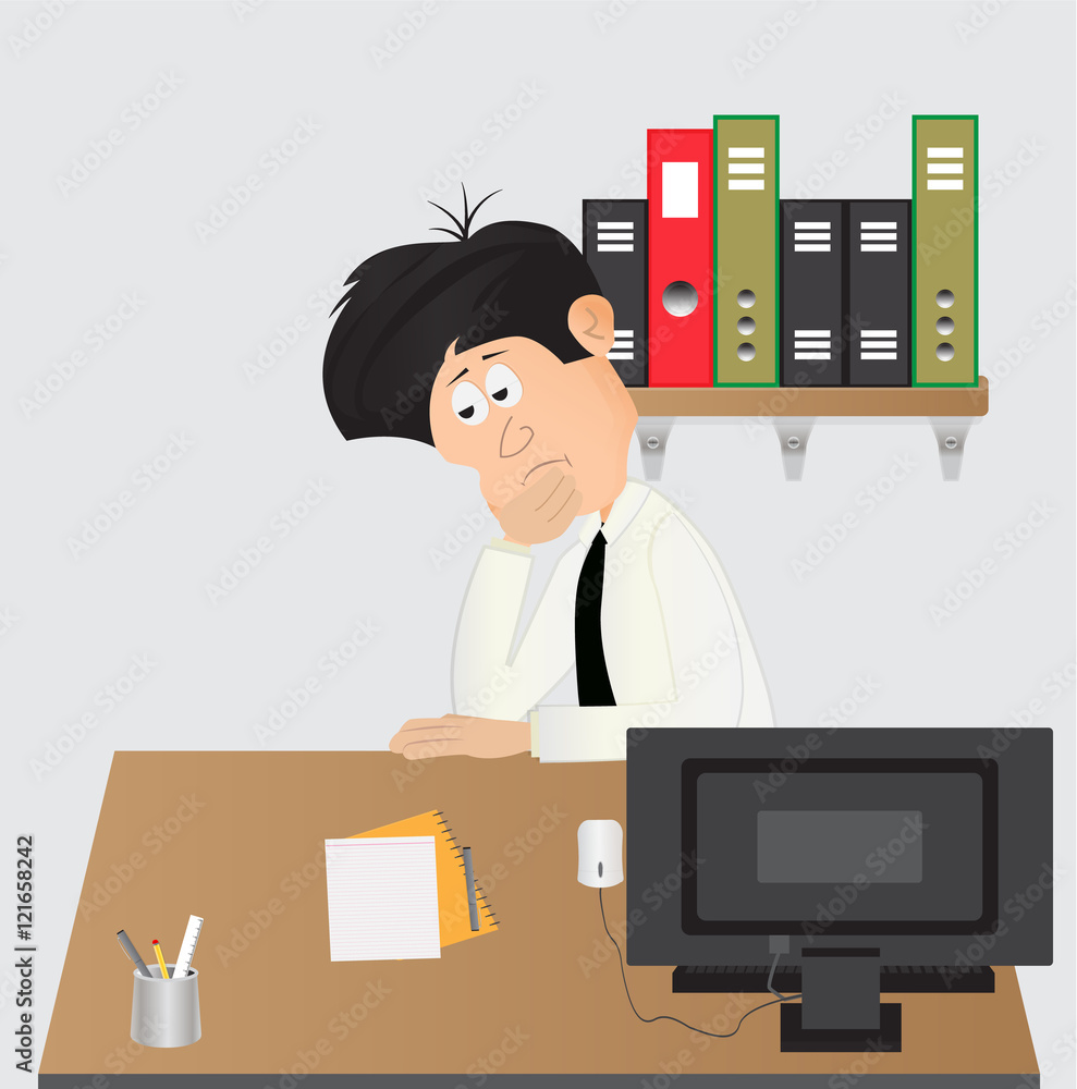 cartoon businessman while daydreaming at work desk Stock Vector | Adobe ...
