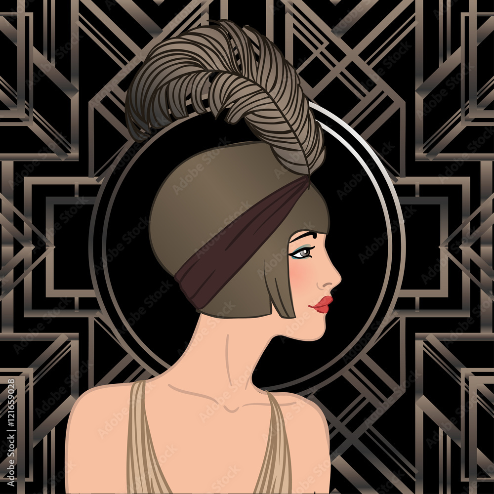 Flapper girl: Retro party invitation design template. Vector ill Stock ...