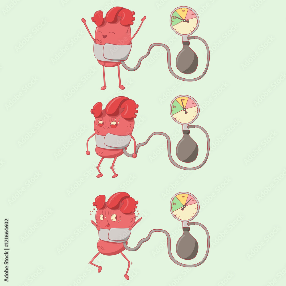 cartoon heart character and tonometer, pressure measurement Stock ...