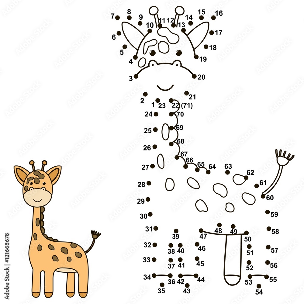 Connect the dots to draw a cute giraffe and color it Stock Vector ...