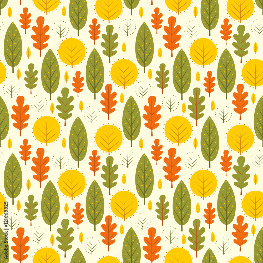 Autumn leaves seamless pattern. Decorative trees vector illustration ...