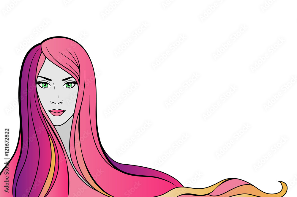 Young woman portrait with pink hair Stock Vector | Adobe Stock