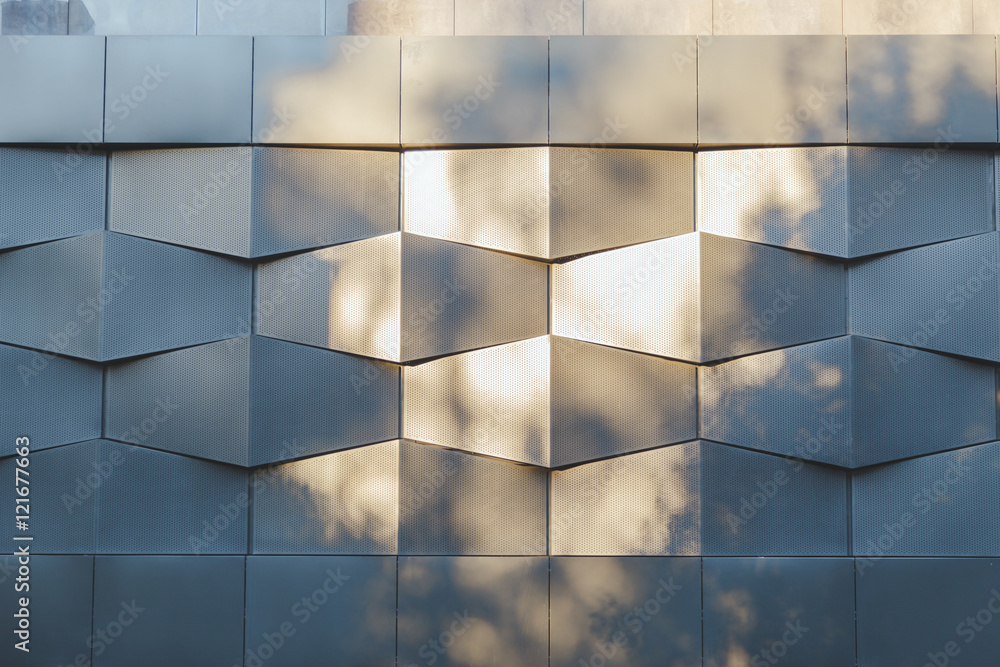 Wall of black metal futuristic new building with flecks sunlight Stock ...