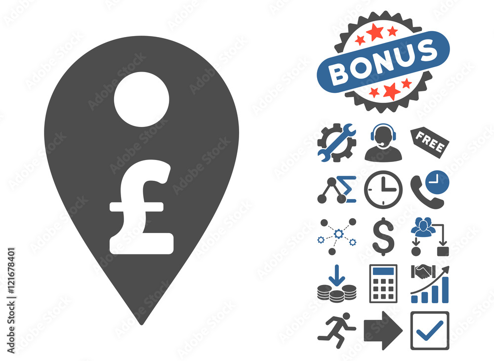 Pound Map Marker pictograph with bonus pictograph collection. Vector ...