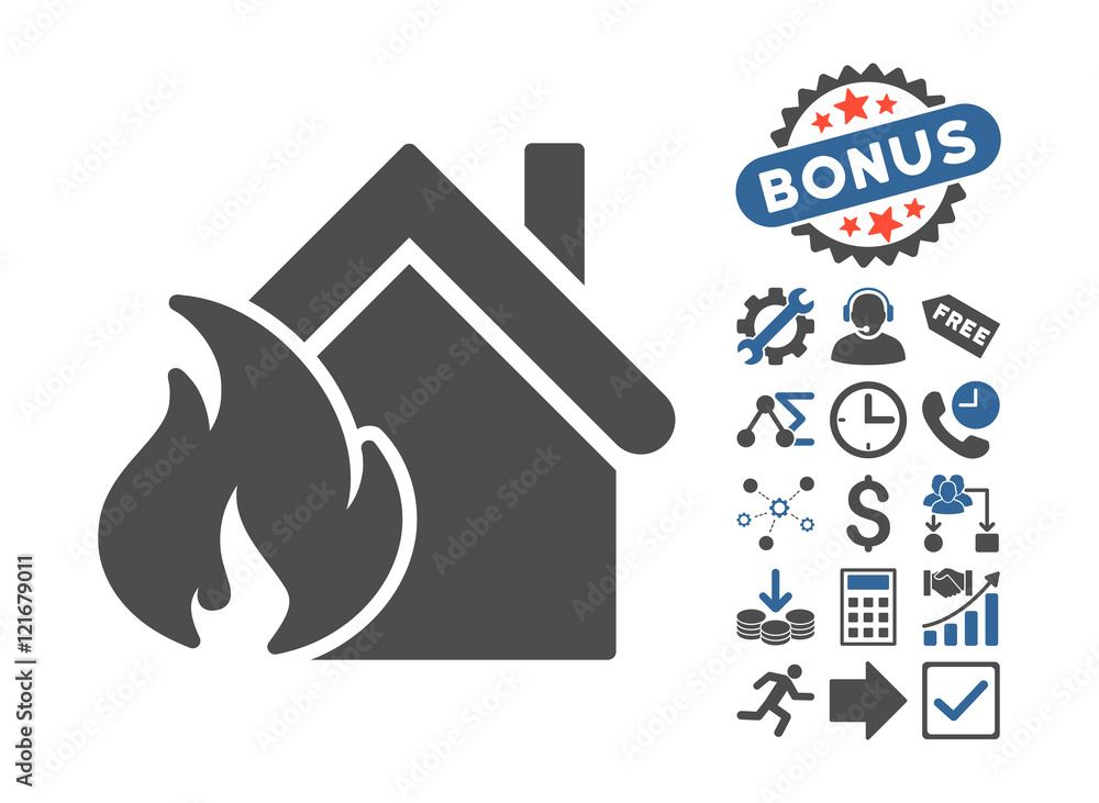 Realty Fire Disaster pictograph with bonus icon set. Vector ...