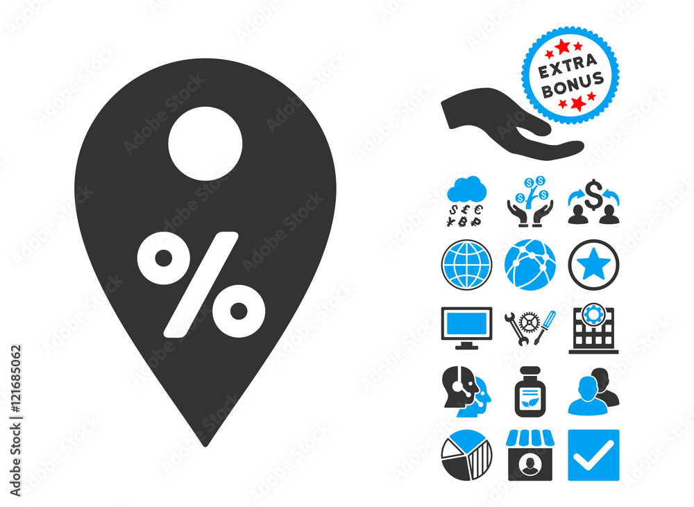 Percent Map Marker icon with bonus design elements. Vector illustration ...