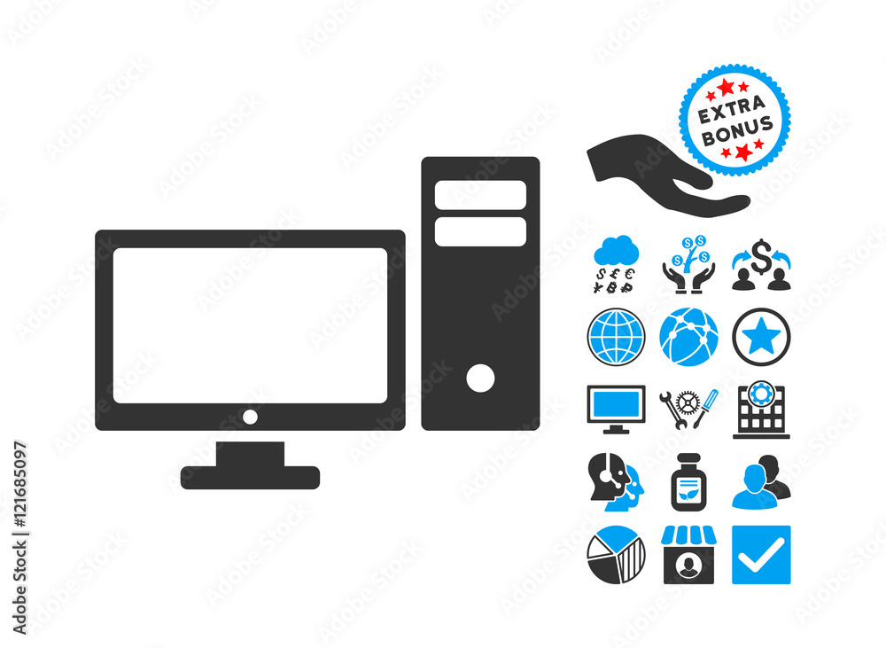 Personal Computer icon with bonus pictures. Vector illustration style ...