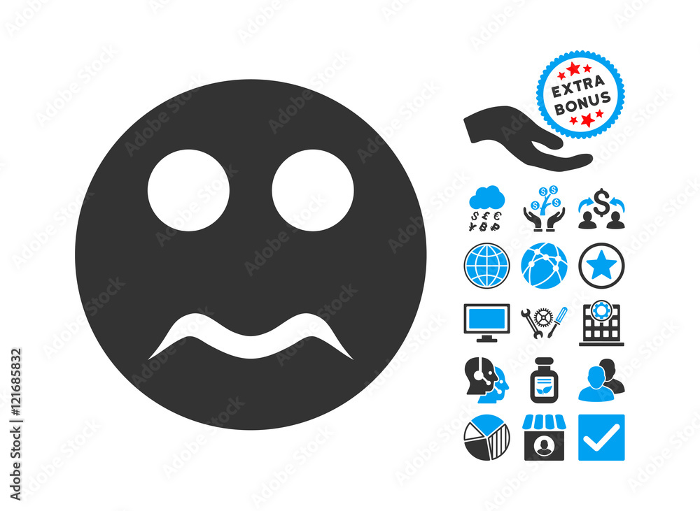 Serious icon with bonus elements. Vector illustration style is flat ...