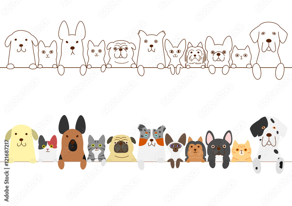 dogs and cats border set Stock Vector | Adobe Stock
