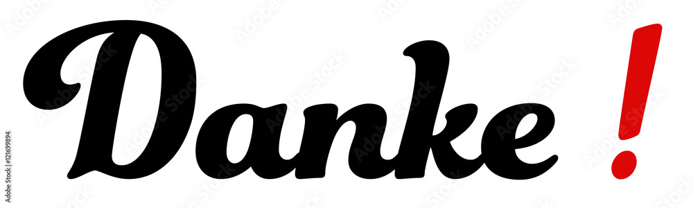 Vetor de Danke Schriftzug mit rotem Ausrufezeichen do Stock | Adobe Stock