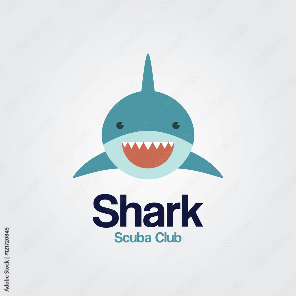 Shark logo template. A cute shark front face in flat design for Diving ...