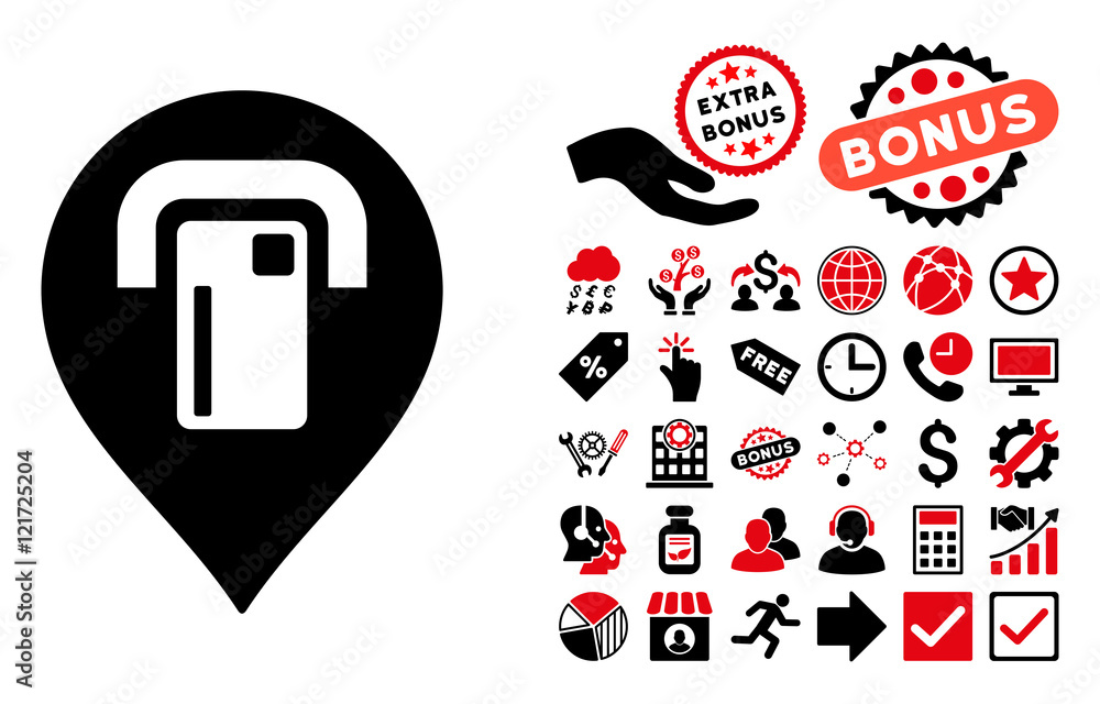 ATM Map Pointer pictograph with bonus elements. Vector illustration ...