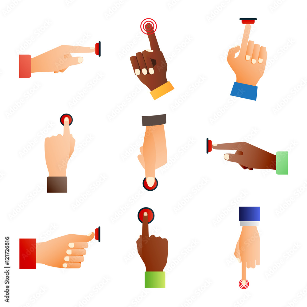 Hand press red button finger press icon on white background. Finger ...