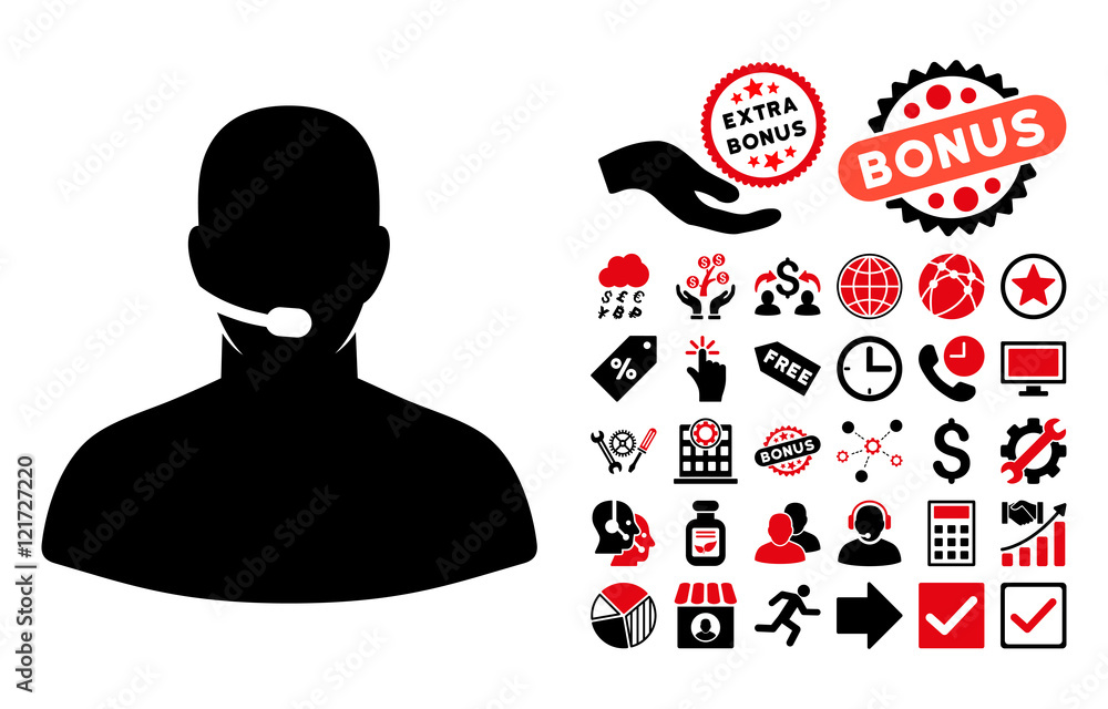 Call Center icon with bonus clip art. Vector illustration style is flat ...