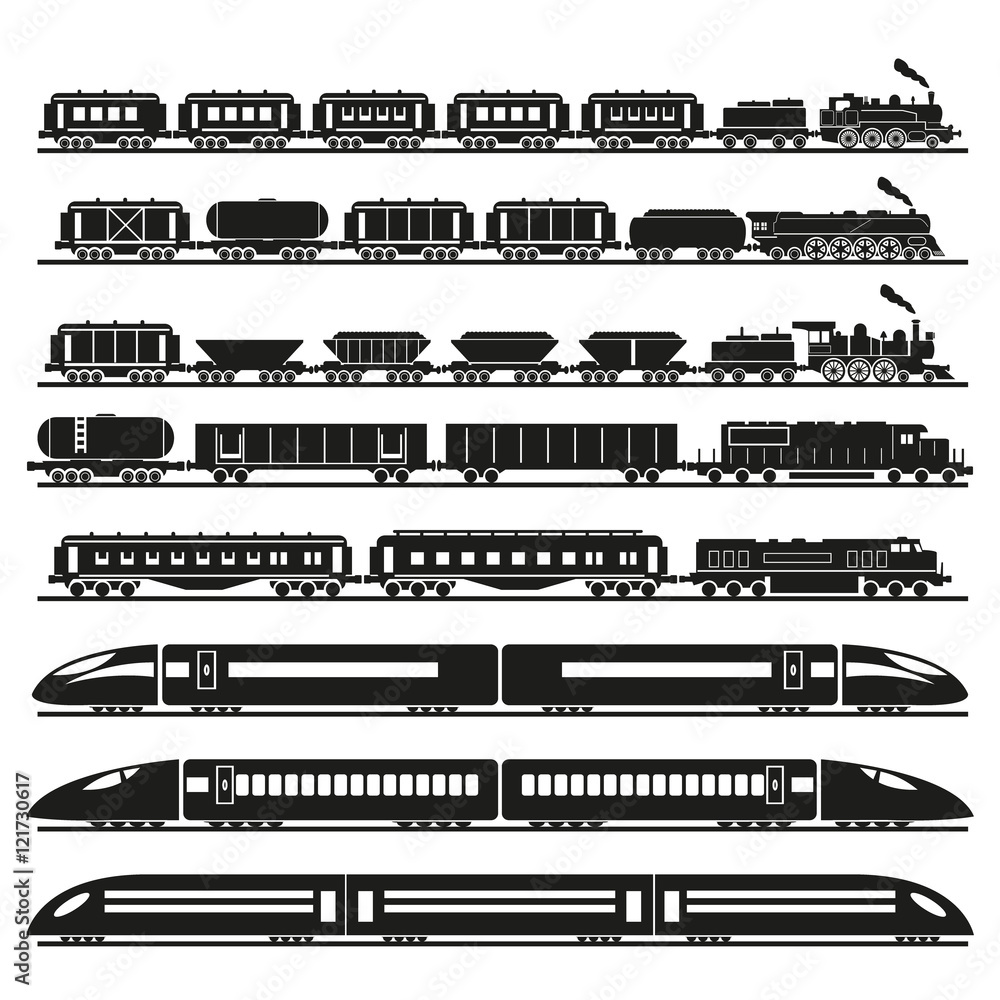 Trains set. Vector illustration. Stock Vector | Adobe Stock