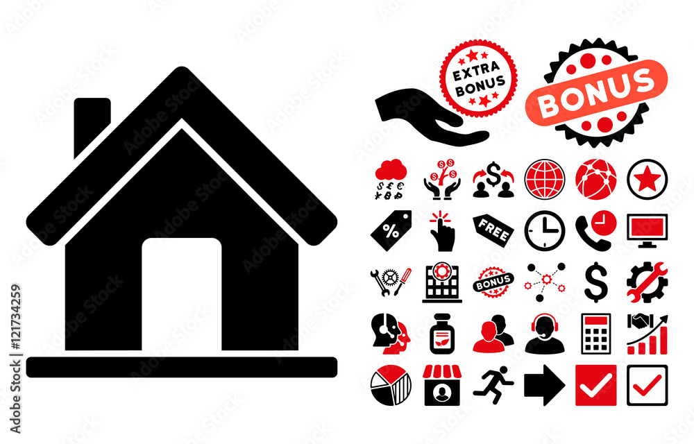 Home pictograph with bonus pictures. Vector illustration style is flat ...
