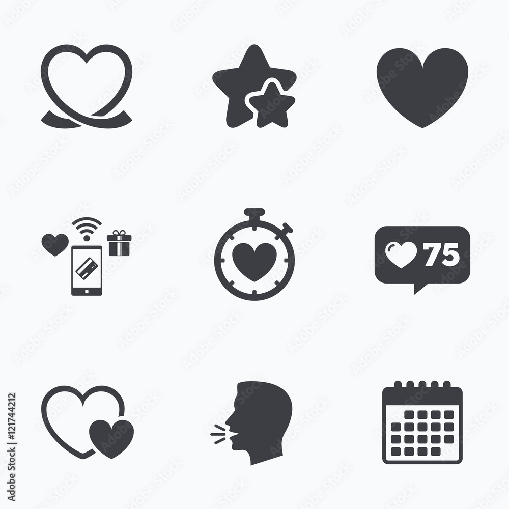 Heart ribbon icon. Timer stopwatch symbol. Stock Vector | Adobe Stock