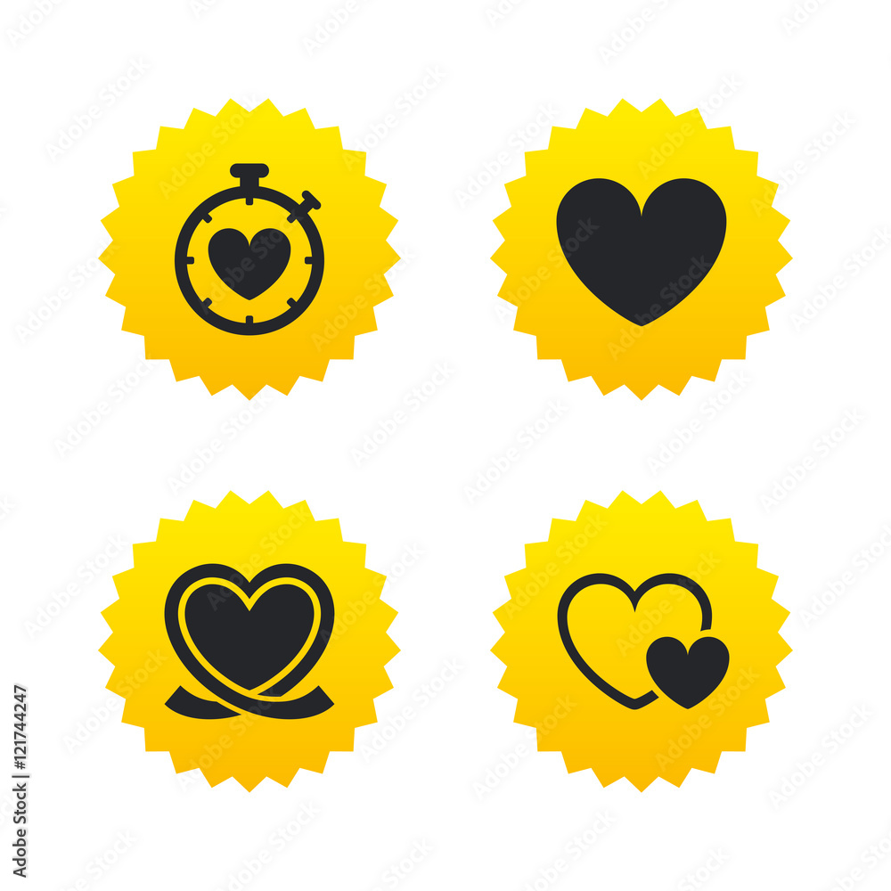 Heart ribbon icon. Timer stopwatch symbol. Stock Vector | Adobe Stock