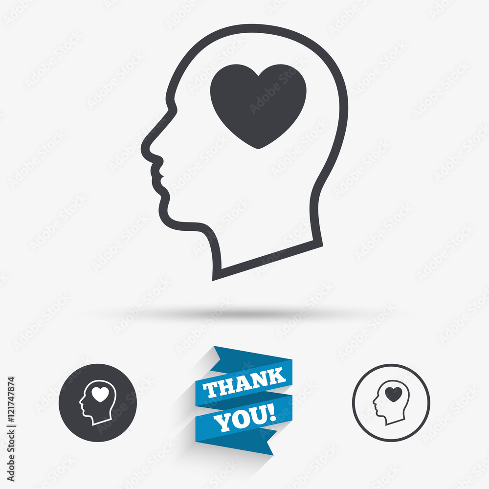 Vettoriale Stock Head with heart sign icon. Male human head. | Adobe Stock