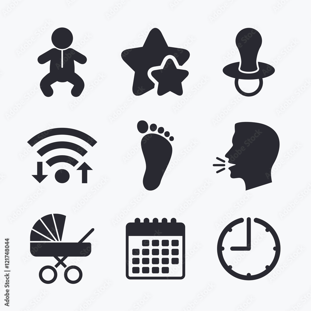 Baby infants icons. Buggy and dummy symbols. Stock Vector | Adobe Stock