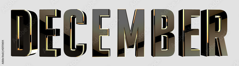 December glossy text on wide banner or calendar background 3D render ...