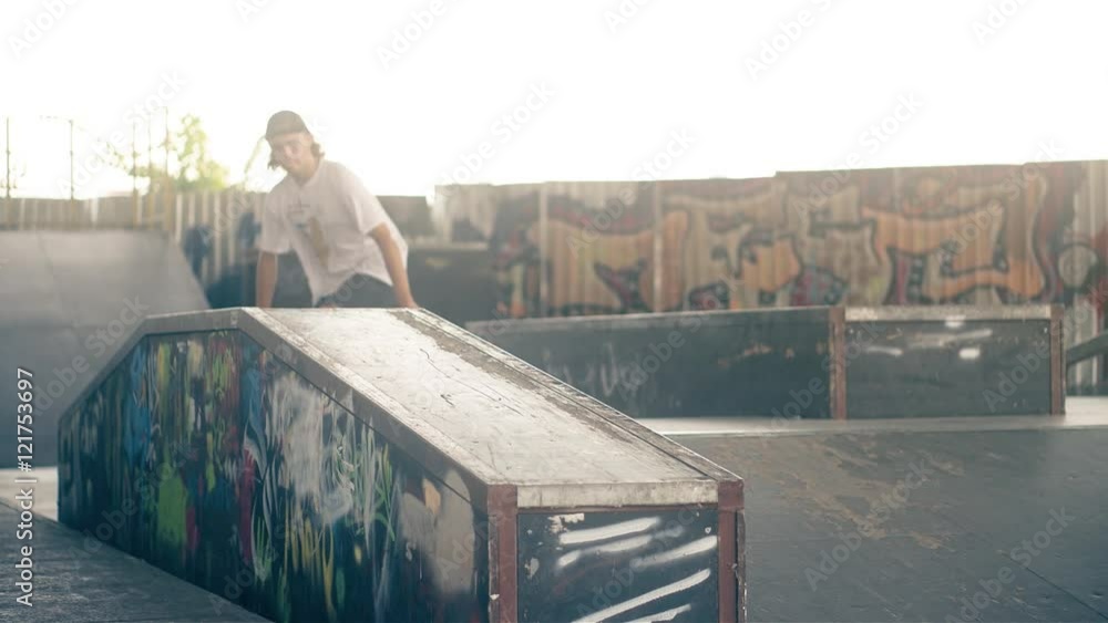 Skateboarder on skate doing jump tricks HD slow motion video on ...