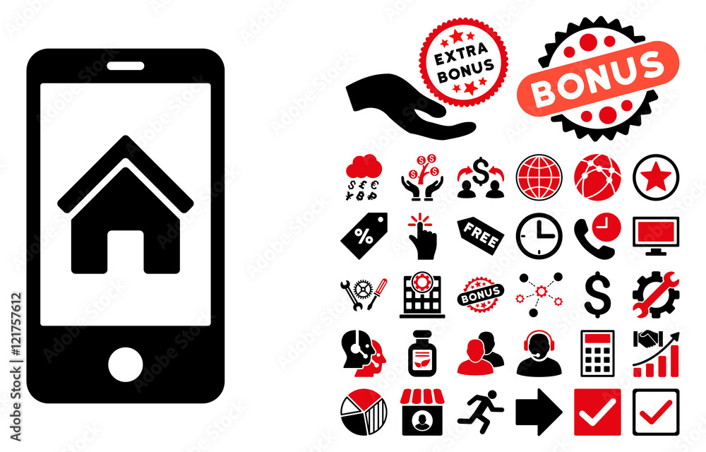 Smartphone Homepage icon with bonus icon set. Vector illustration style ...