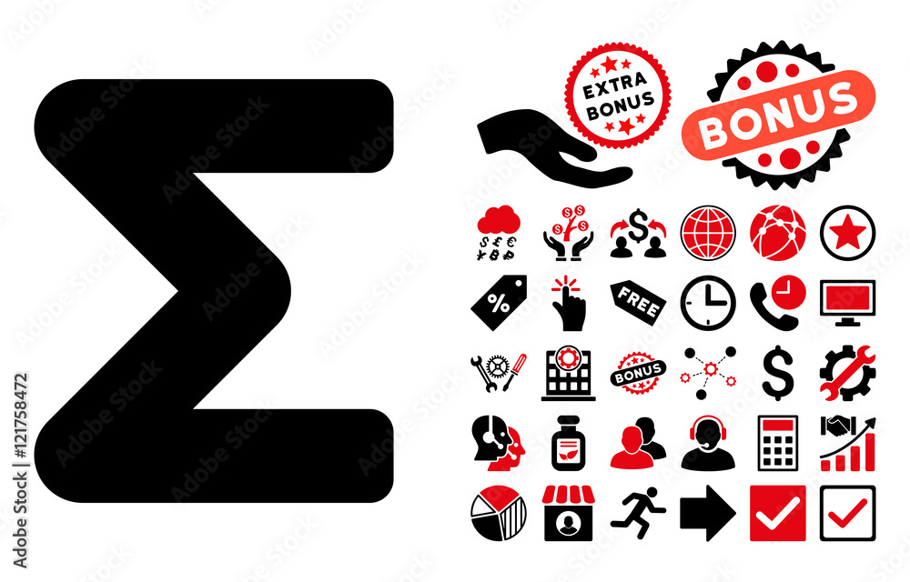Sum pictograph with bonus pictogram. Vector illustration style is flat ...