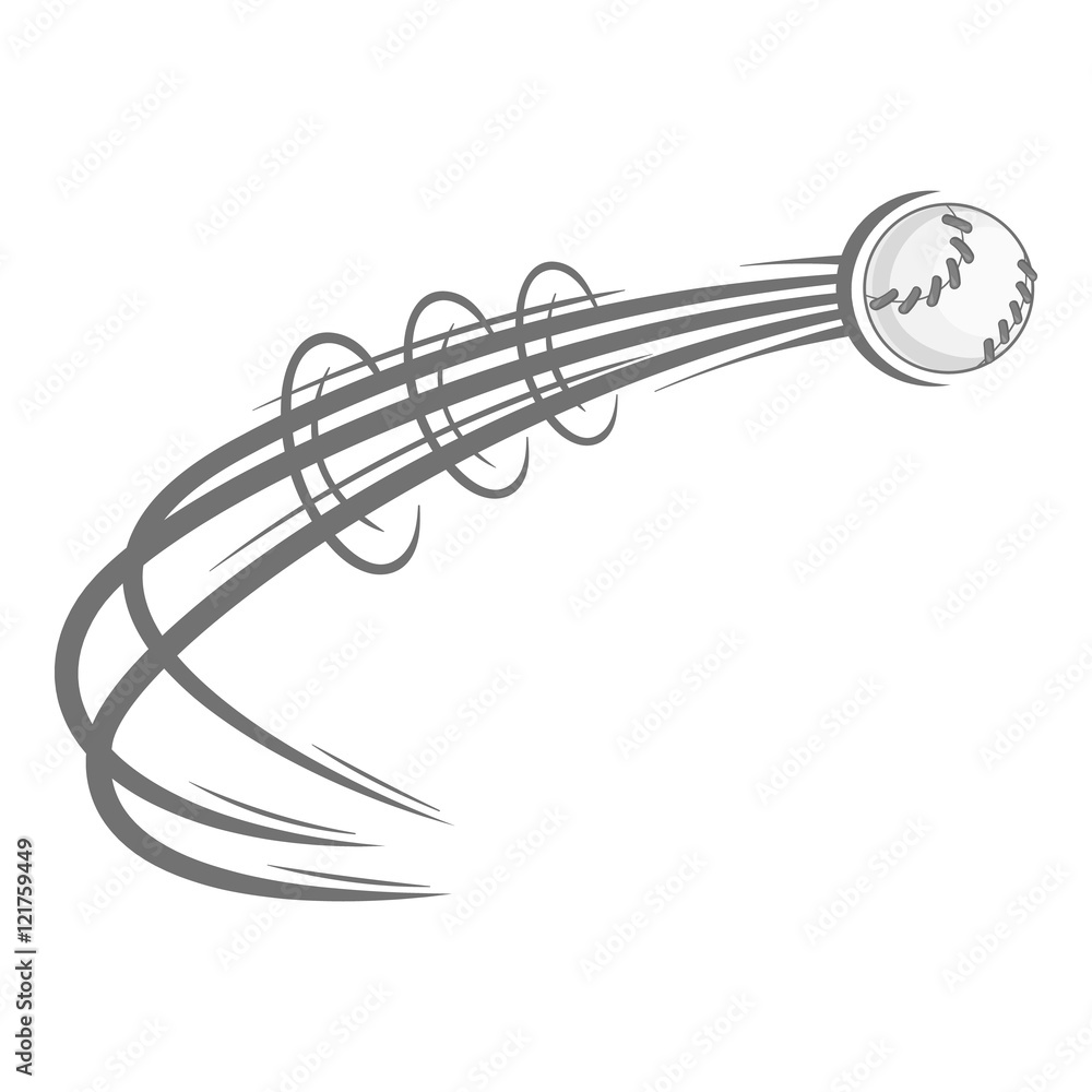 Flight of a baseball icon in black monochrome style isolated on white ...
