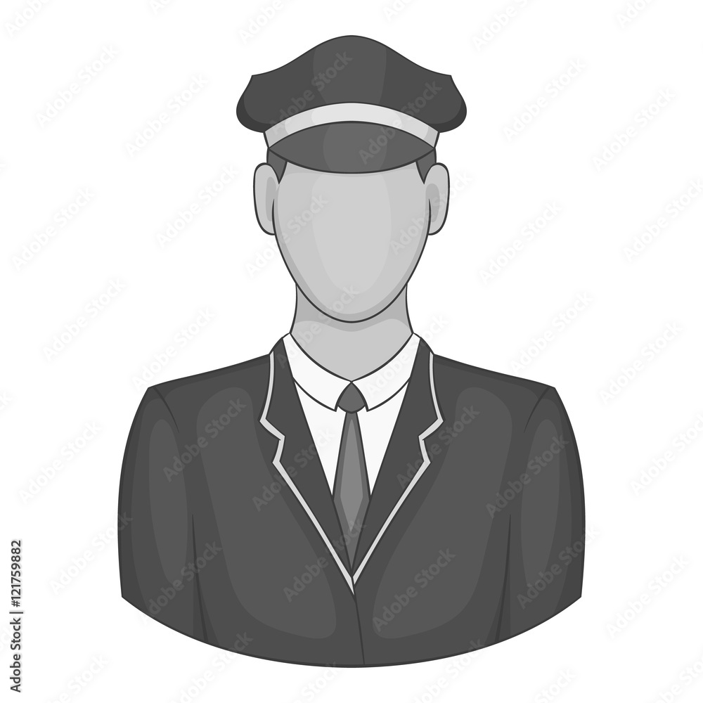 Driver of train icon in black monochrome style isolated on white ...