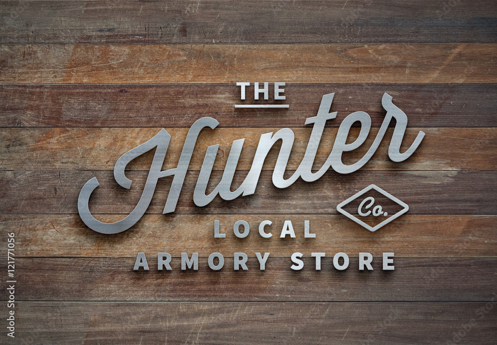 Metallic Signage Mockup on Wood Stock Template | Adobe Stock