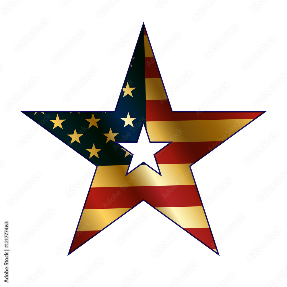 American flag in star sign with gold. Icon isolated on white background ...