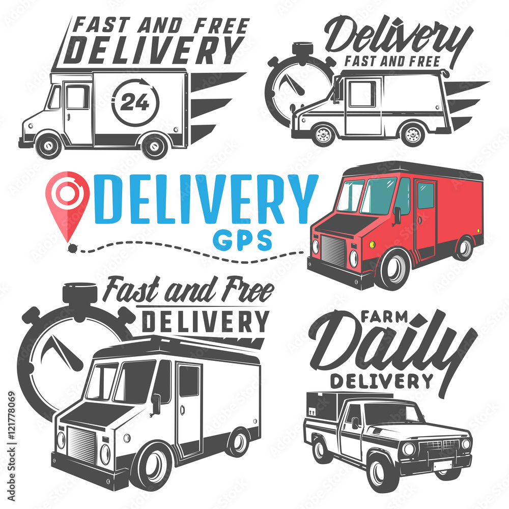Set of delivery truck for emblems and logo. Stock Vector | Adobe Stock
