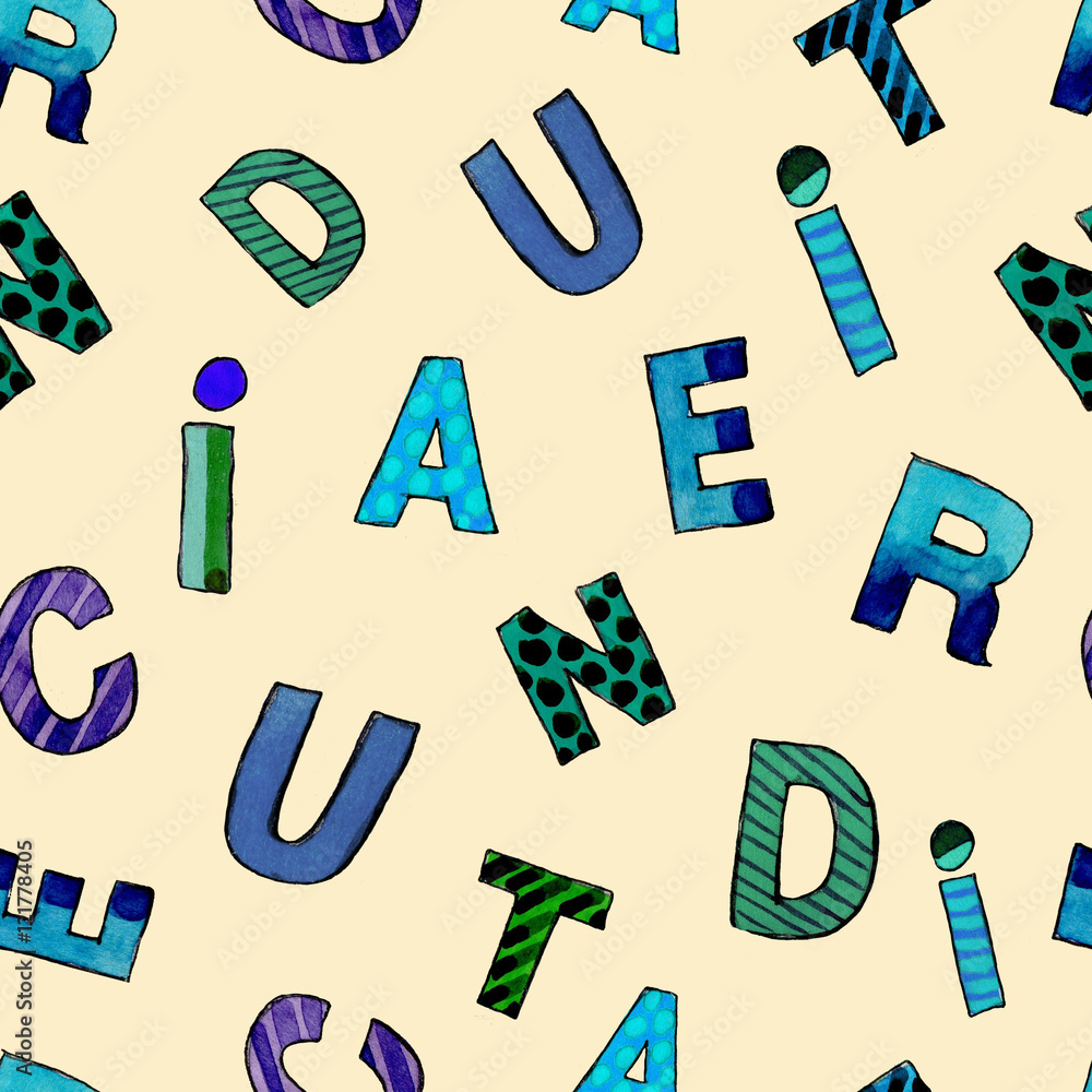 Hand painted seamless pattern with letters. Lovely background for kids ...