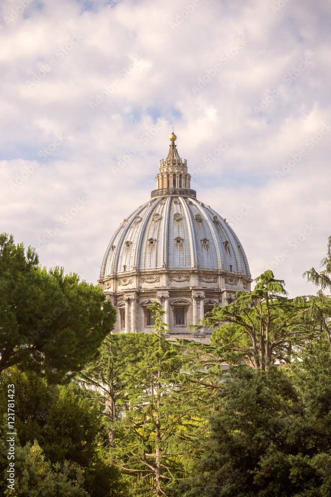 The dome of the famous St Peter's Basilica in The Vatican, seen through ...