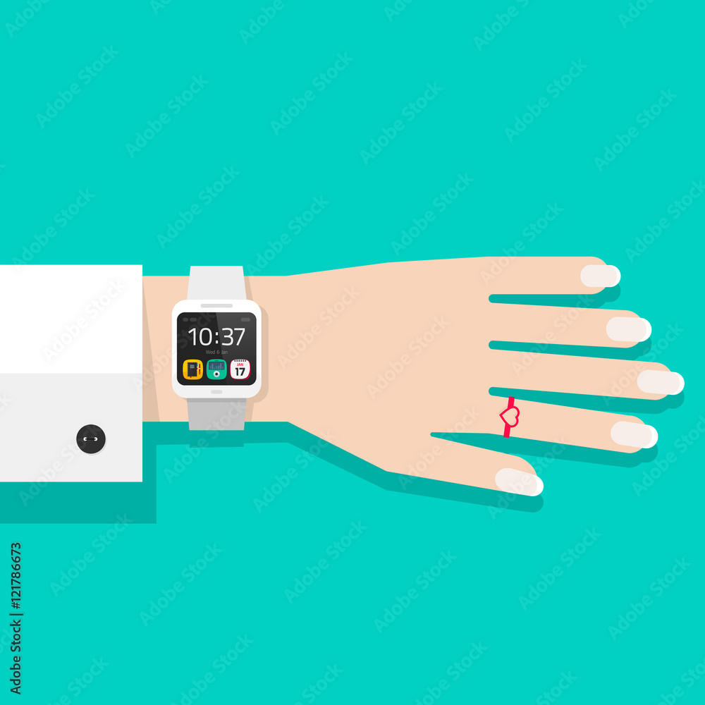 Woman hand with smart watch vector illustration, white digital hand ...