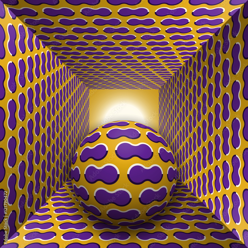 Optical motion illusion illustration. A sphere are moving through ...