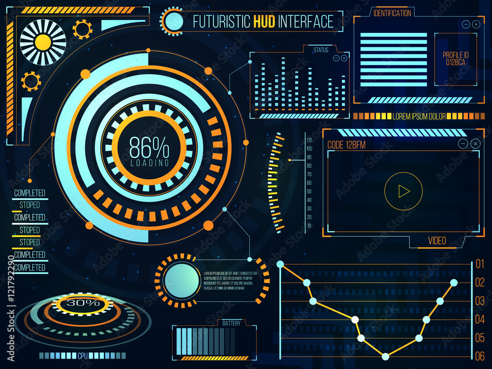 Futuristic HUD Interface or Infographic Elements. vector de Stock | Adobe Stock