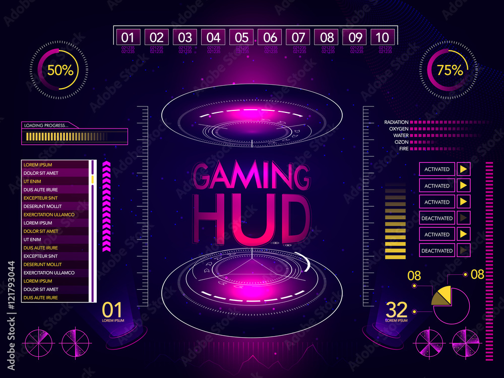 Gaming HUD Interface layout. Vector Illustration. Stock-Vektorgrafik ...