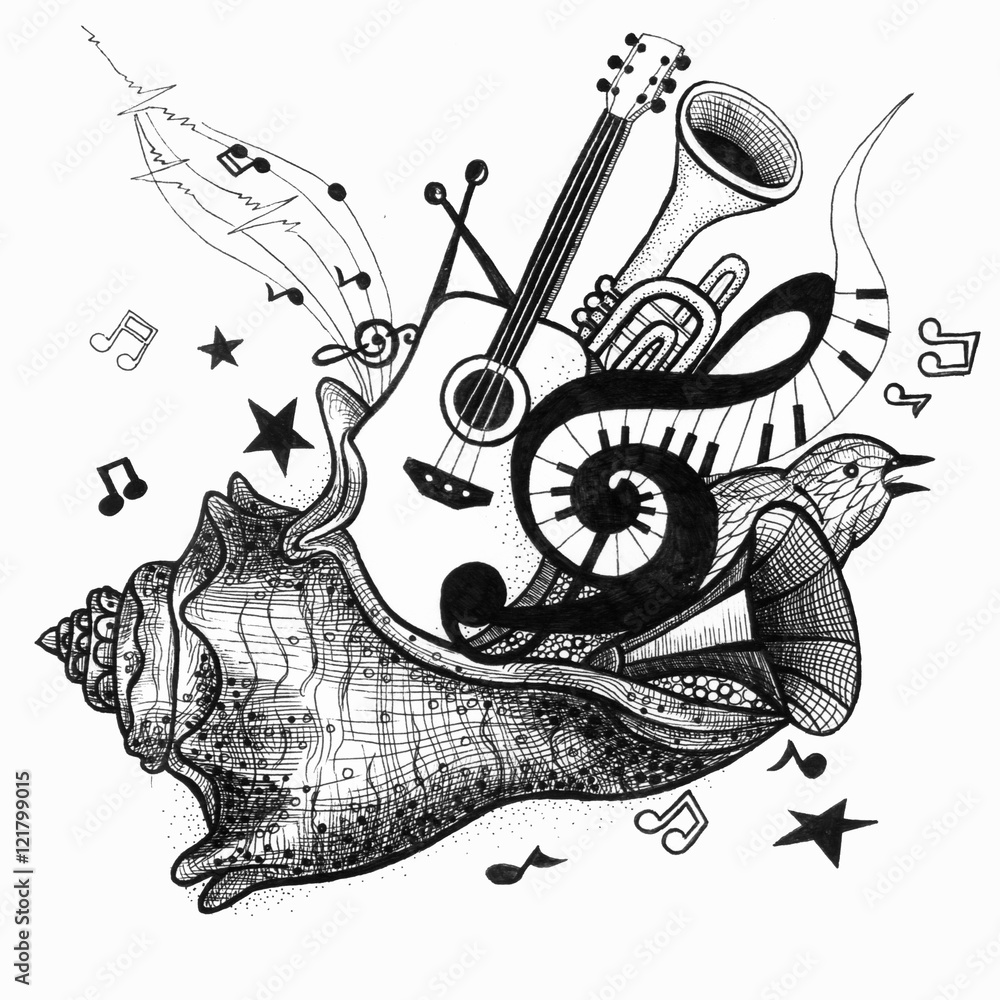 the music world day conceptual made by hand drawing isolated on the ...