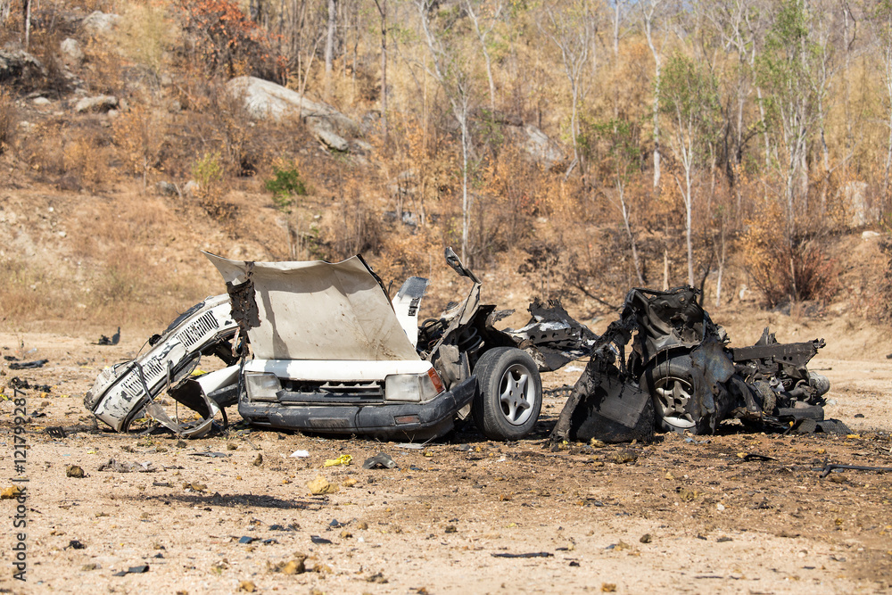 wrecked car from explosive in law enforcement training Stock Photo ...